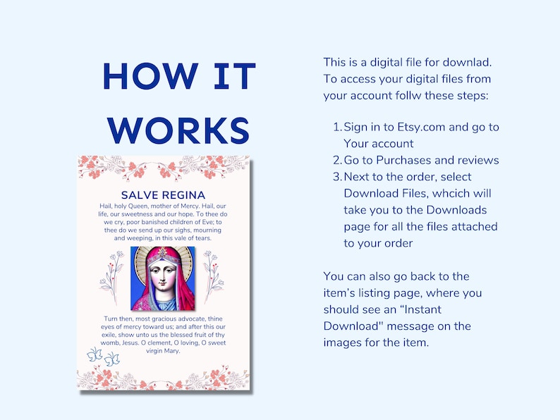 Salve Regina Prayer Poster | Printable | A3 11.7 X 16.5 | Catholic ...