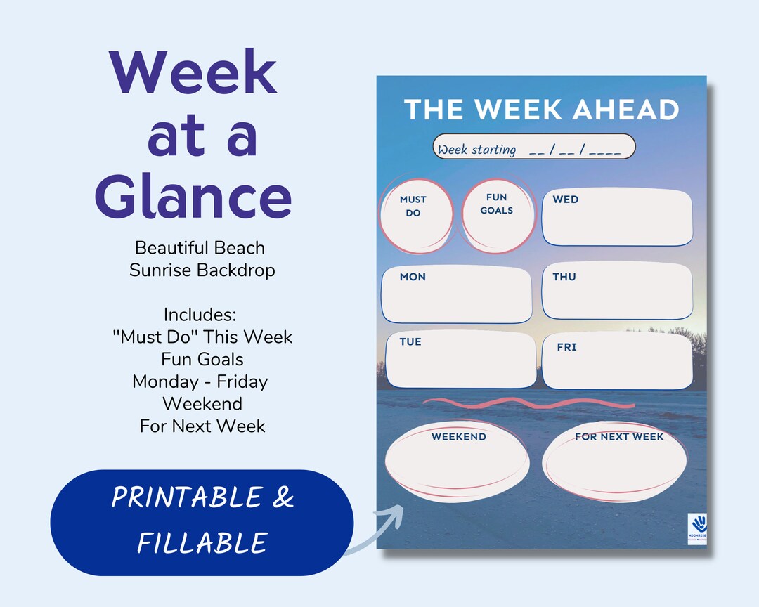 Weekly Planner: Printable and Fillable With Beach Sunrise Theme - Etsy