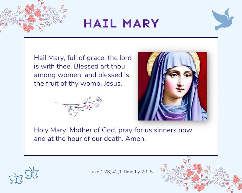 Prayer Cards Printable 4 X 6 Catholic Prayers Our Father, Hail Mary ...