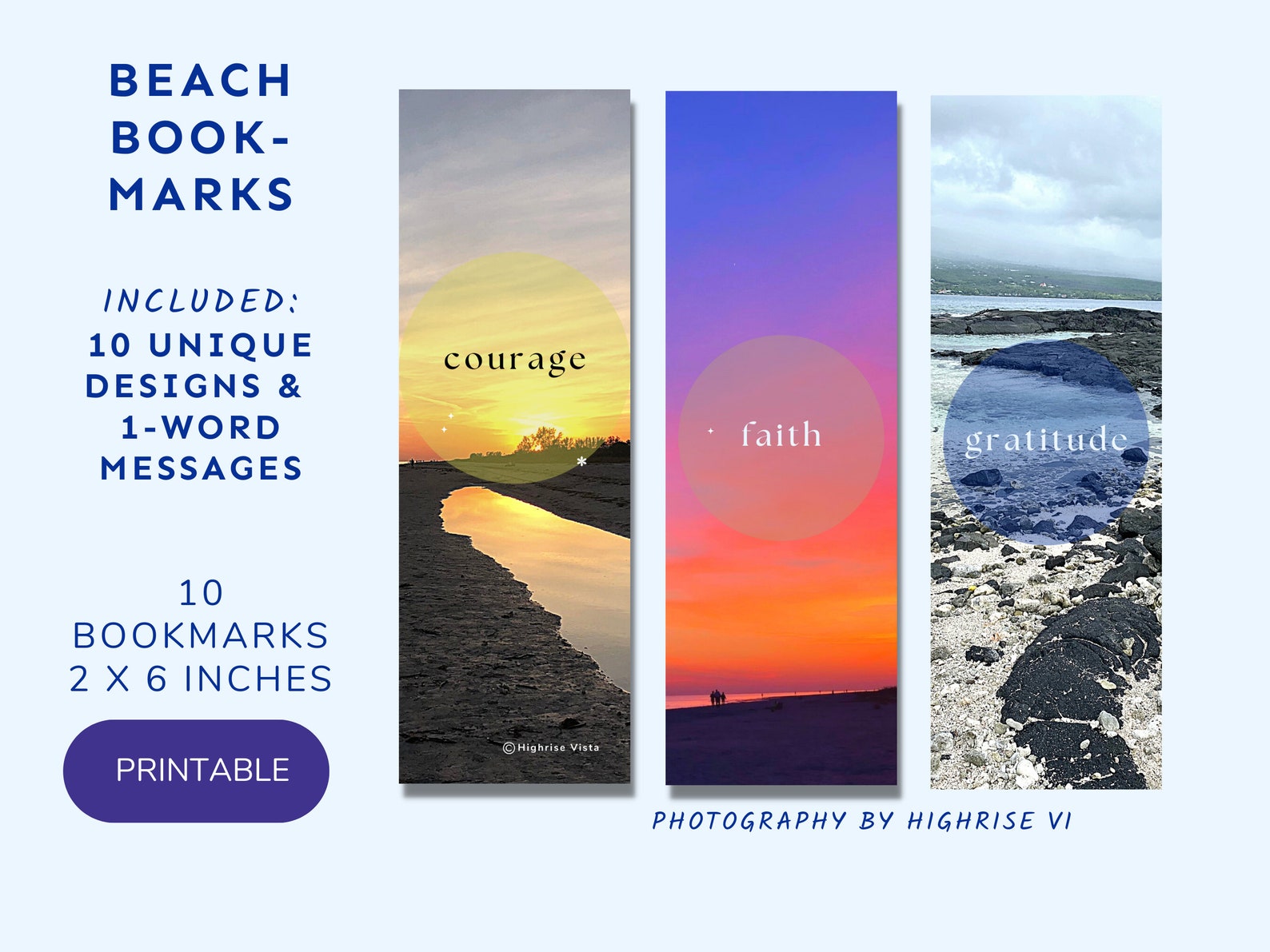 Printable Bookmark Beach Scenes | Ten Bookmarks | Beach, Please! With Inspiring Words | 2 X 6 ...