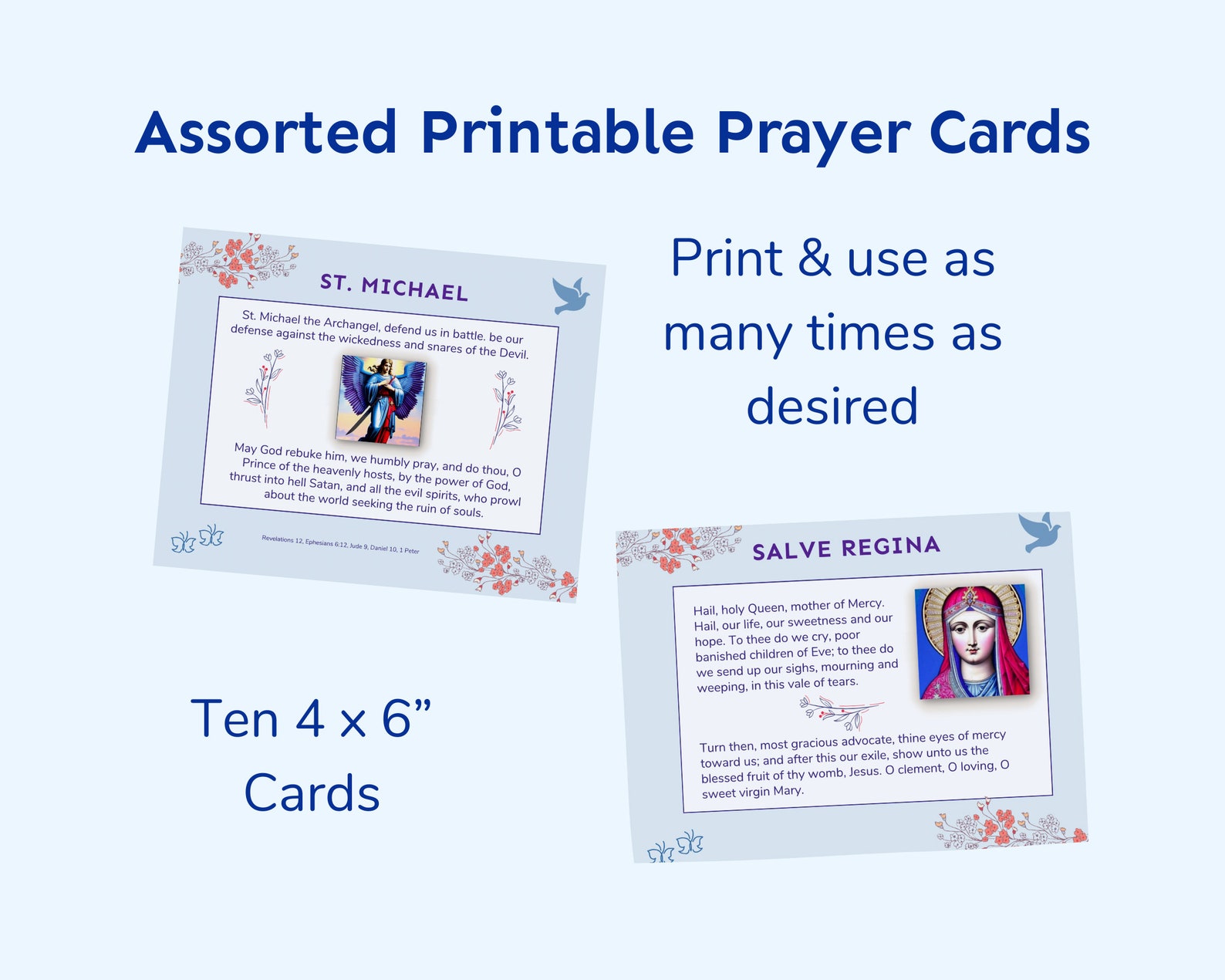 Prayer Cards Printable 4 X 6 Catholic Prayers Our Father, Hail Mary ...