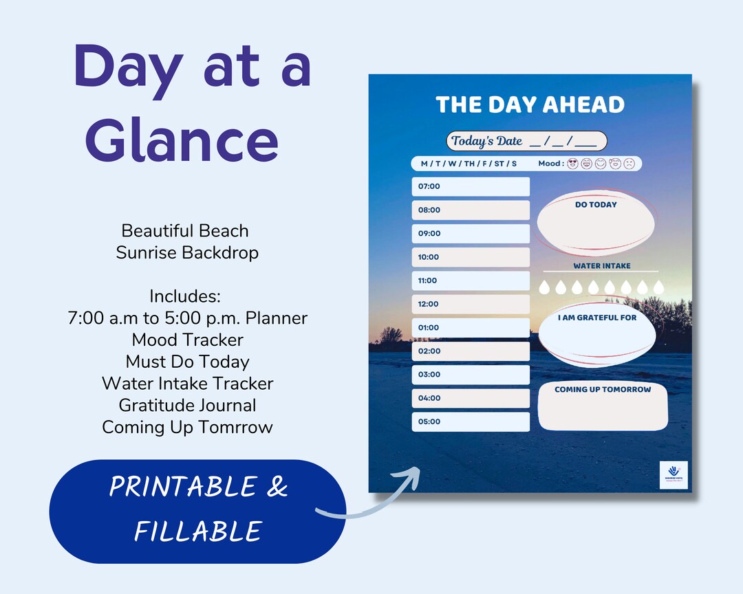Printable and Fillable Daily Planner With Inspiring Beach Sunrise Theme ...