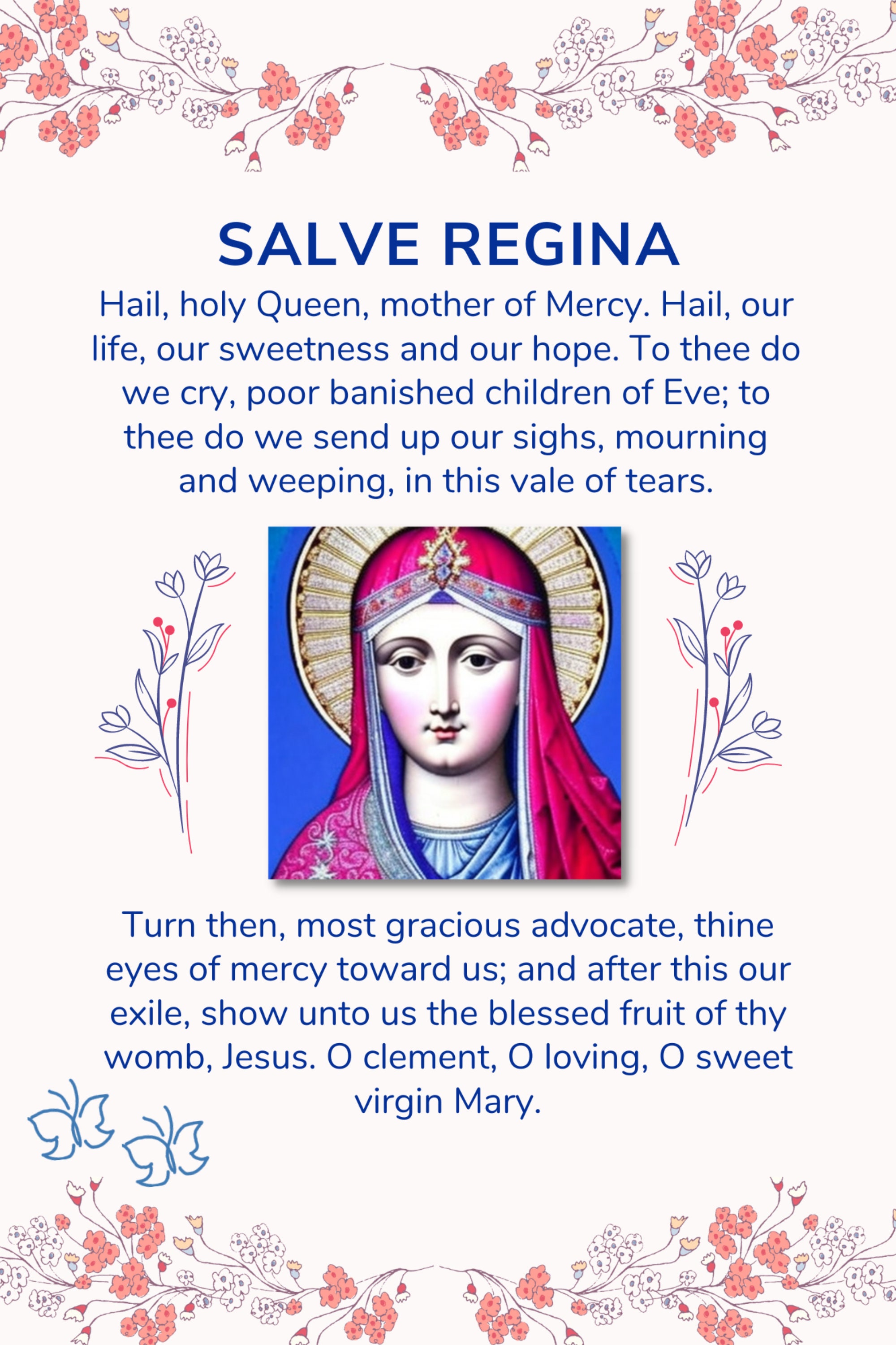 Salve Regina Prayer Poster | Printable | A3 11.7 X 16.5 | Catholic ...