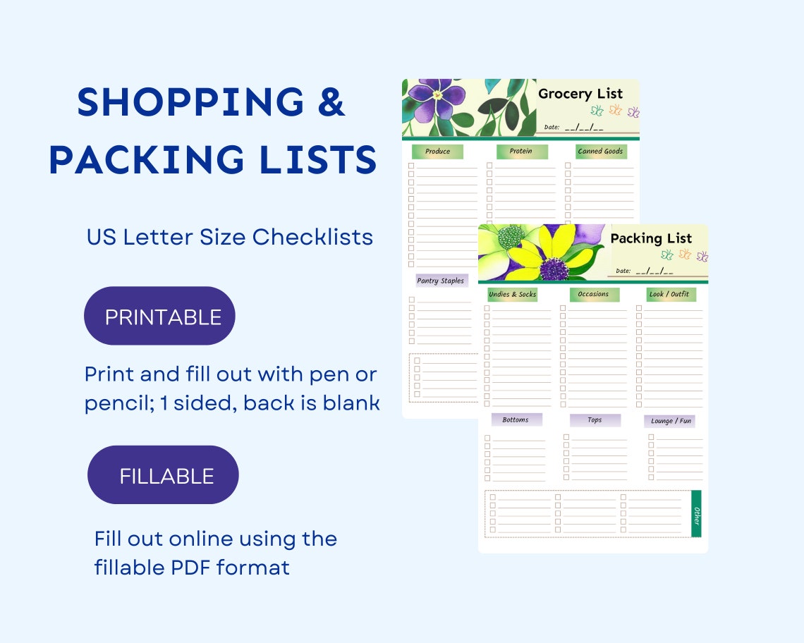 Printable Fillable Checklists Bundle of 5 Essential Lists - Etsy