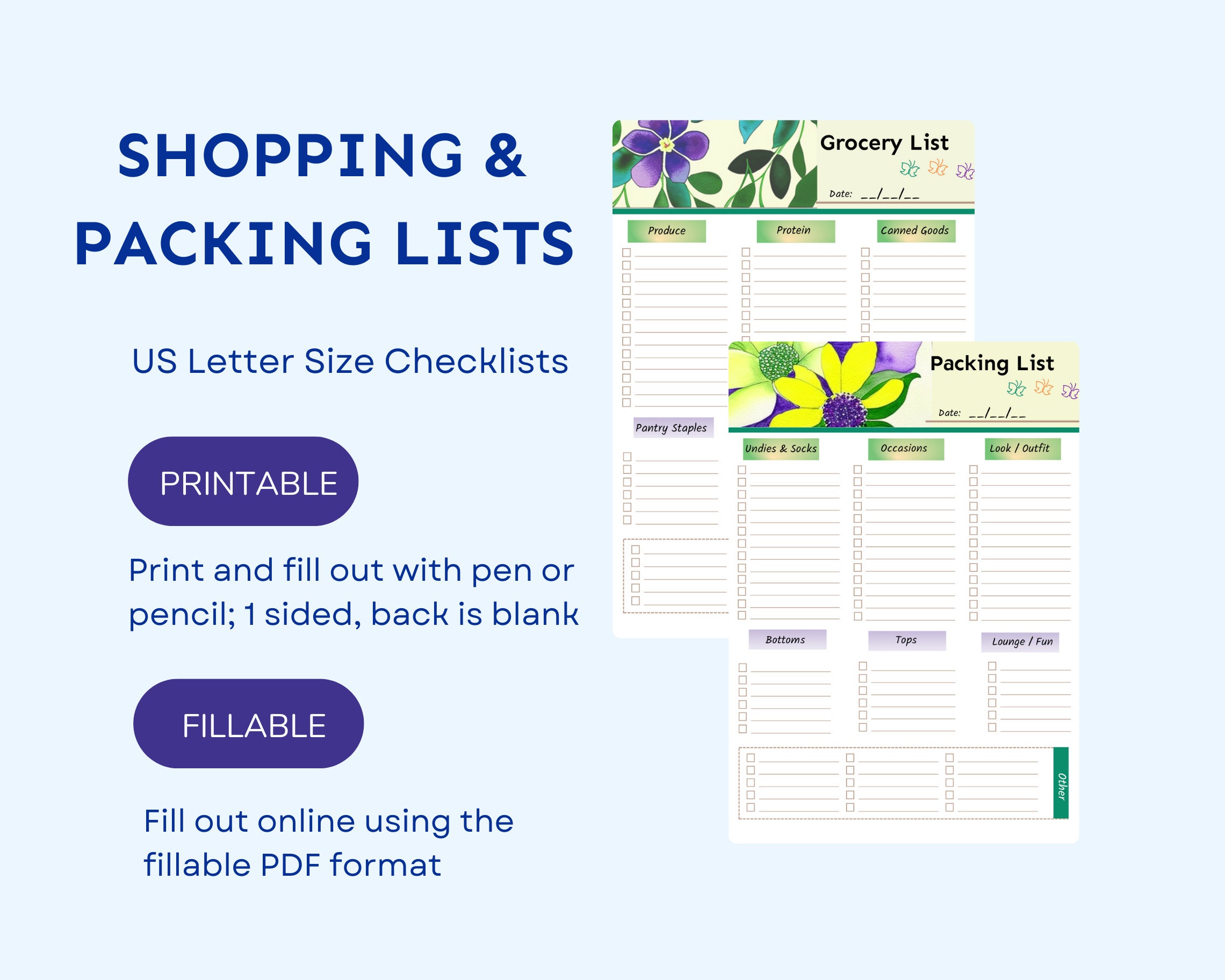 Printable Fillable Checklists Bundle of 5 Essential Lists - Etsy