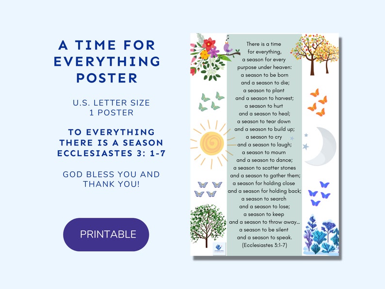 Prayer Poster A Time for Everything | Digital Download | Printable | U ...