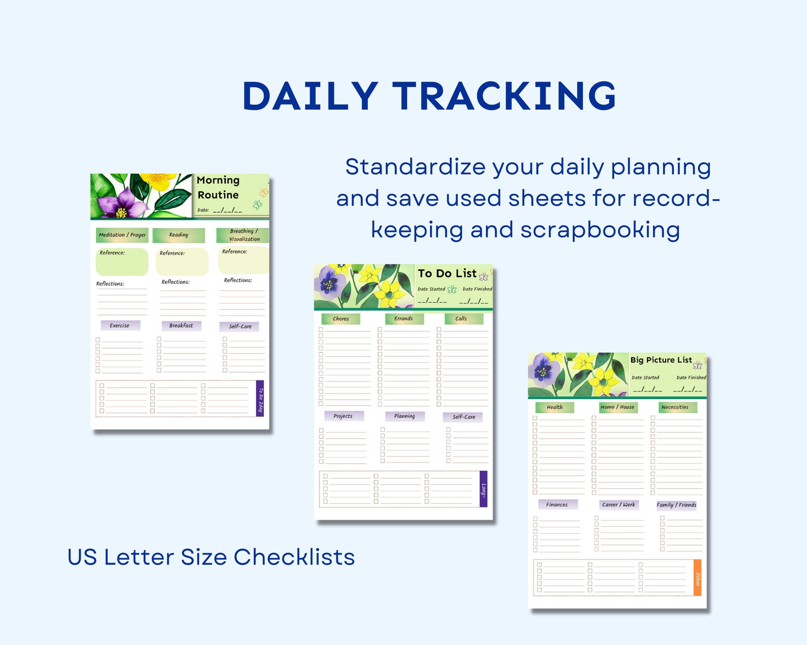 Printable Fillable Checklists; Bundle of 5 Essential Lists; Floral ...