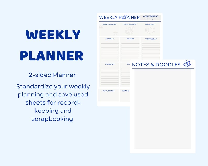 Printable Weekly Planner With Notes Page. Simple Elegant Butterfly ...