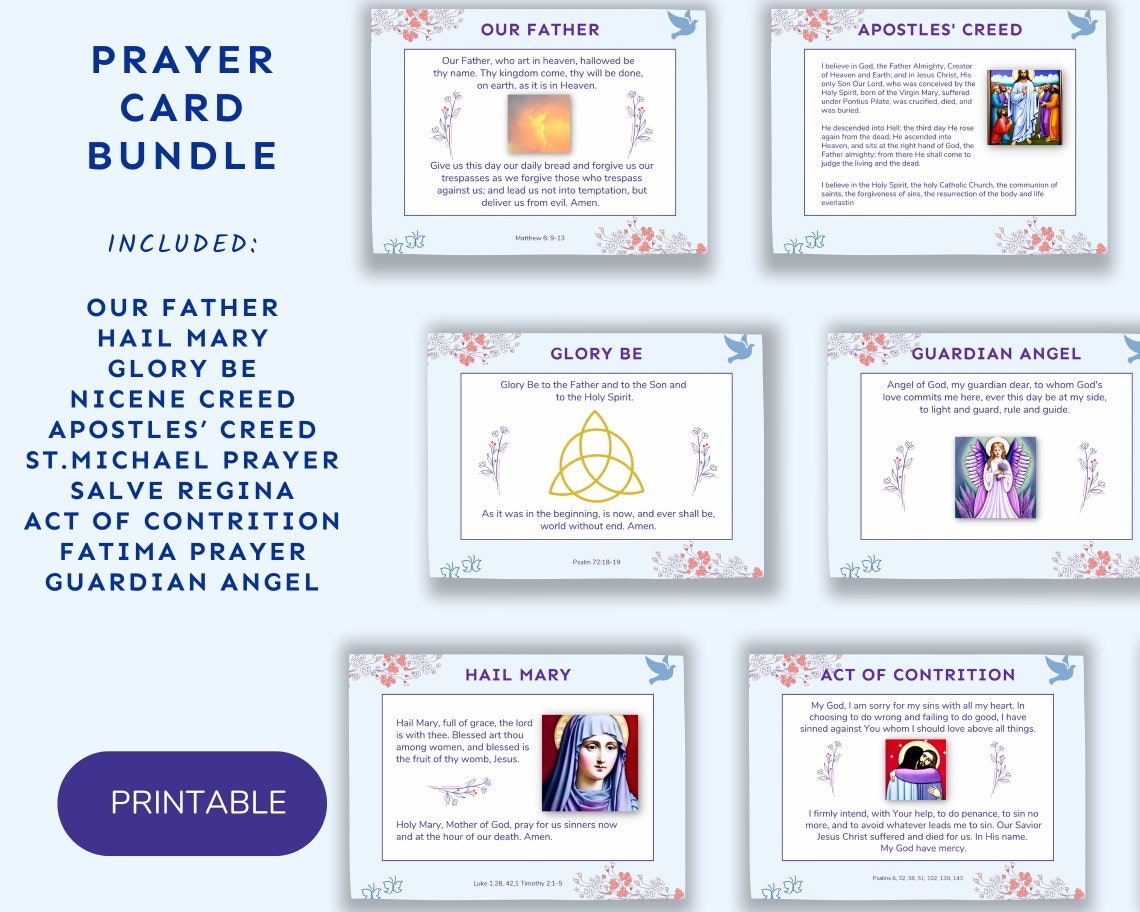 Prayer Cards Printable 4 X 6 Catholic Prayers Our Father, Hail Mary, Glory Be, Apostles Creed ...