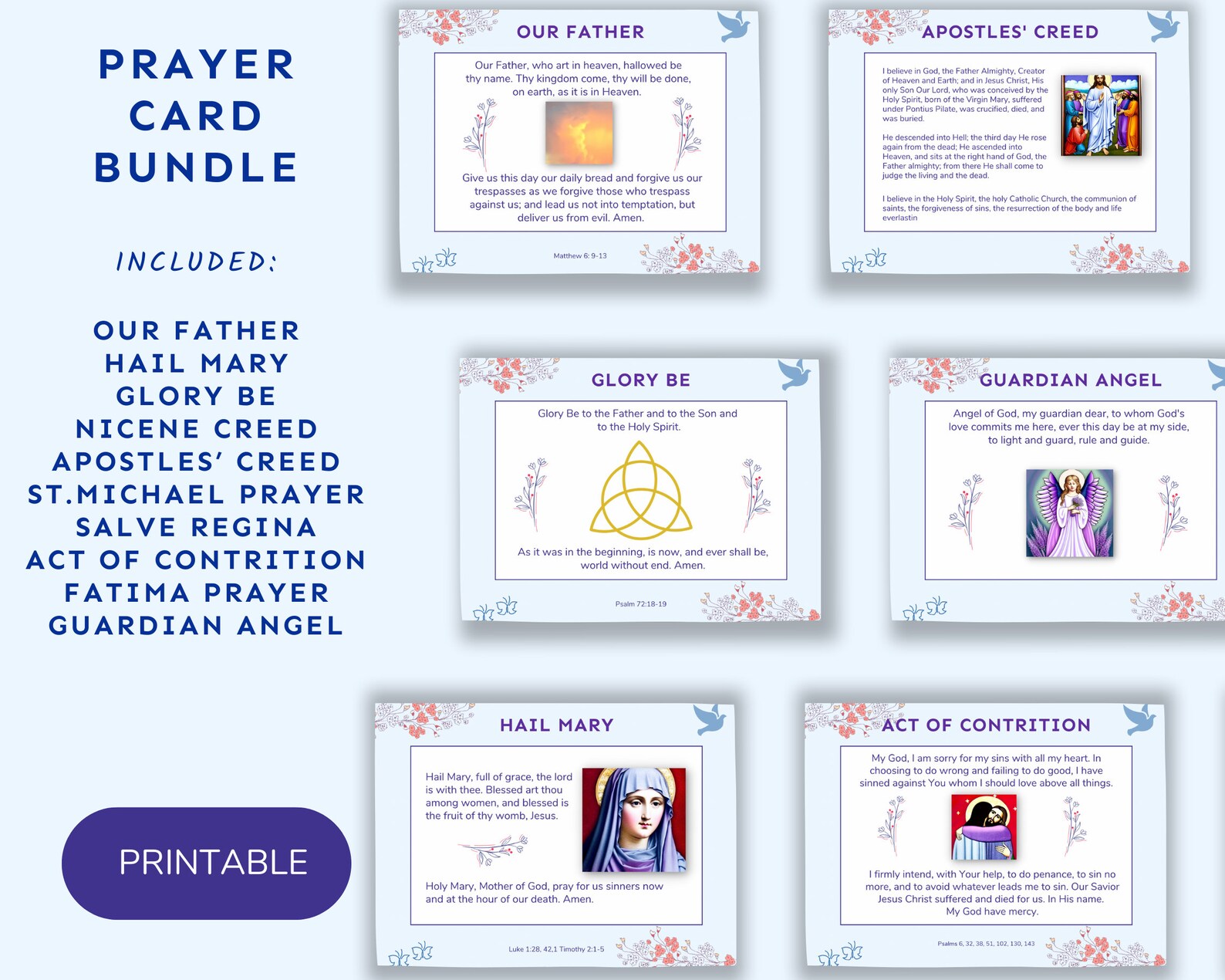 Prayer Cards Printable 4 X 6 Catholic Prayers Our Father, Hail Mary ...