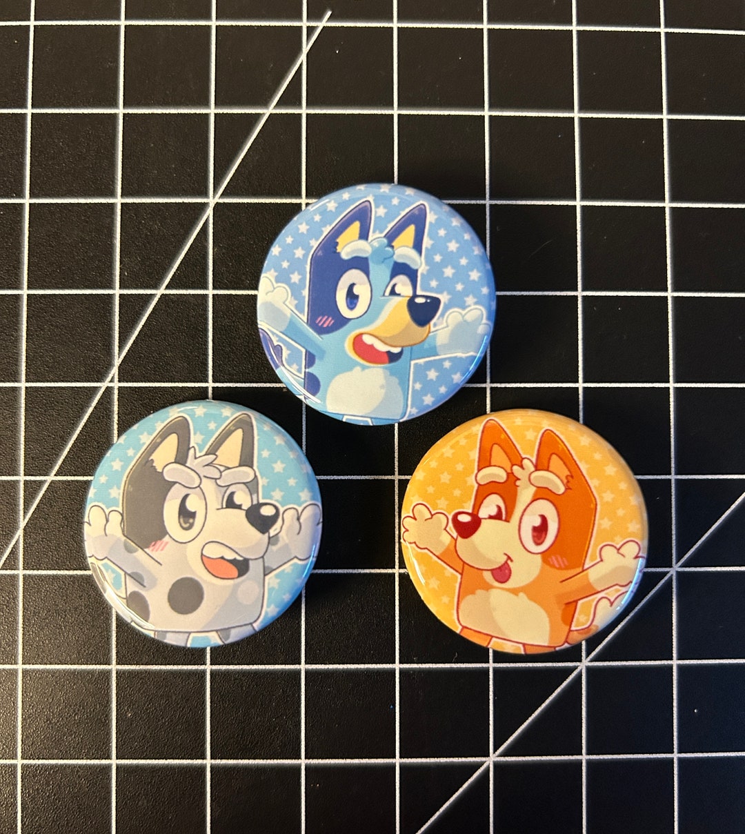 Bluey, Bingo, and Muffin Button Pin Badges - Etsy