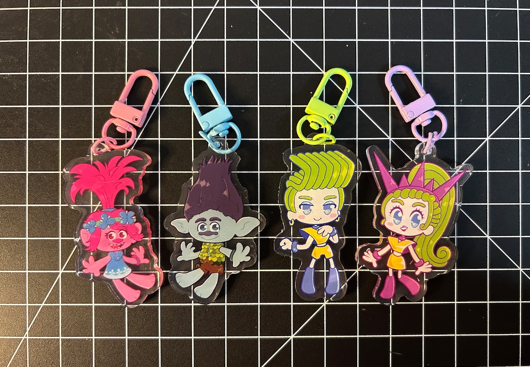 Trolls Double Sided Keychain Charms (velvet and Veneer, Branch and ...