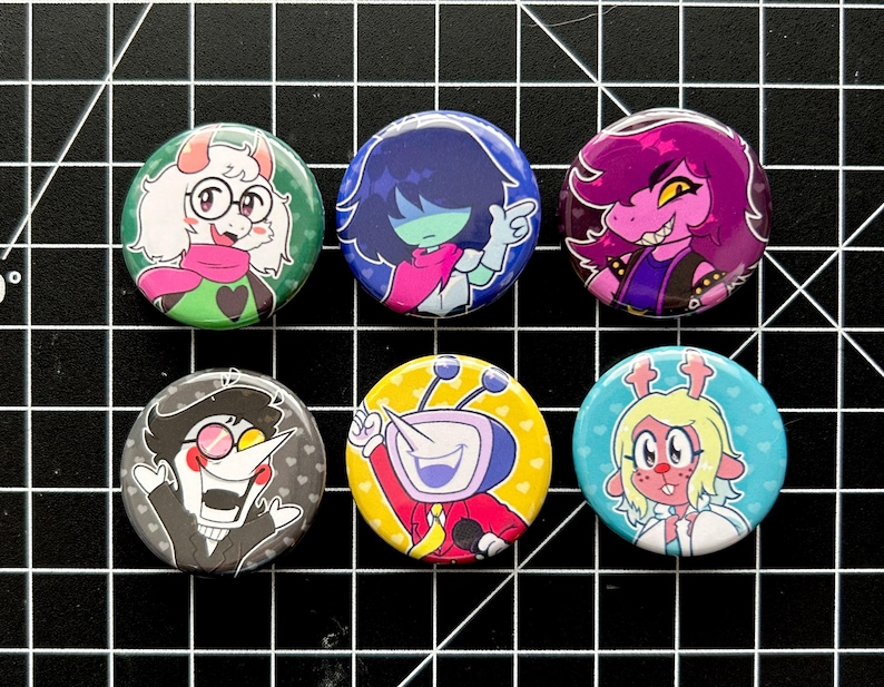 Deltarune Pinback Buttons (kris, Susie, Ralsei, Noelle, Spamton, Tenna ...