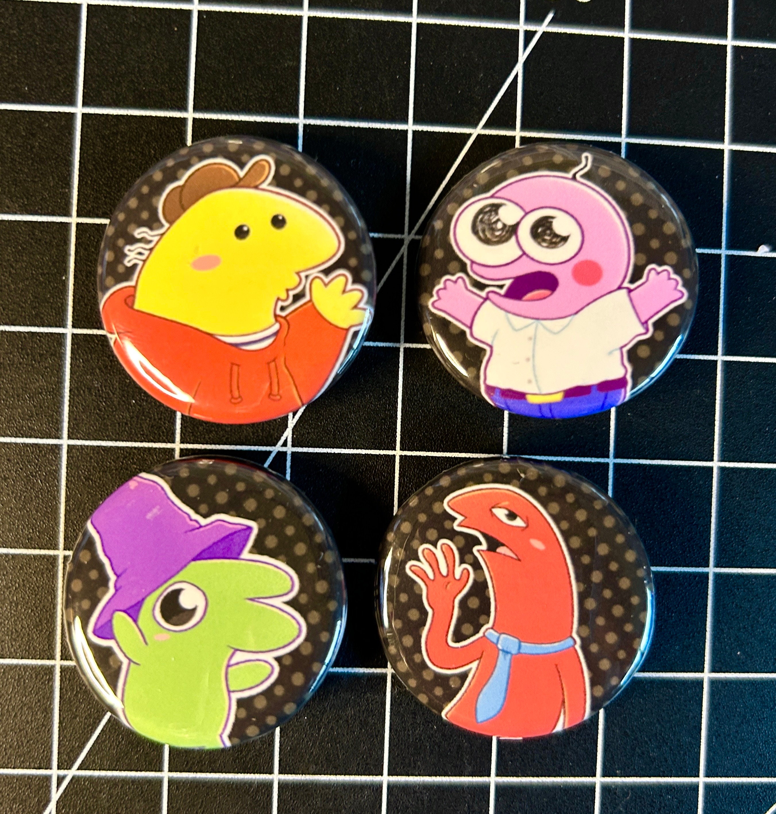 Smiling Friends Charlie, Pim, Allan, and Glep Button Pin Badges - Etsy