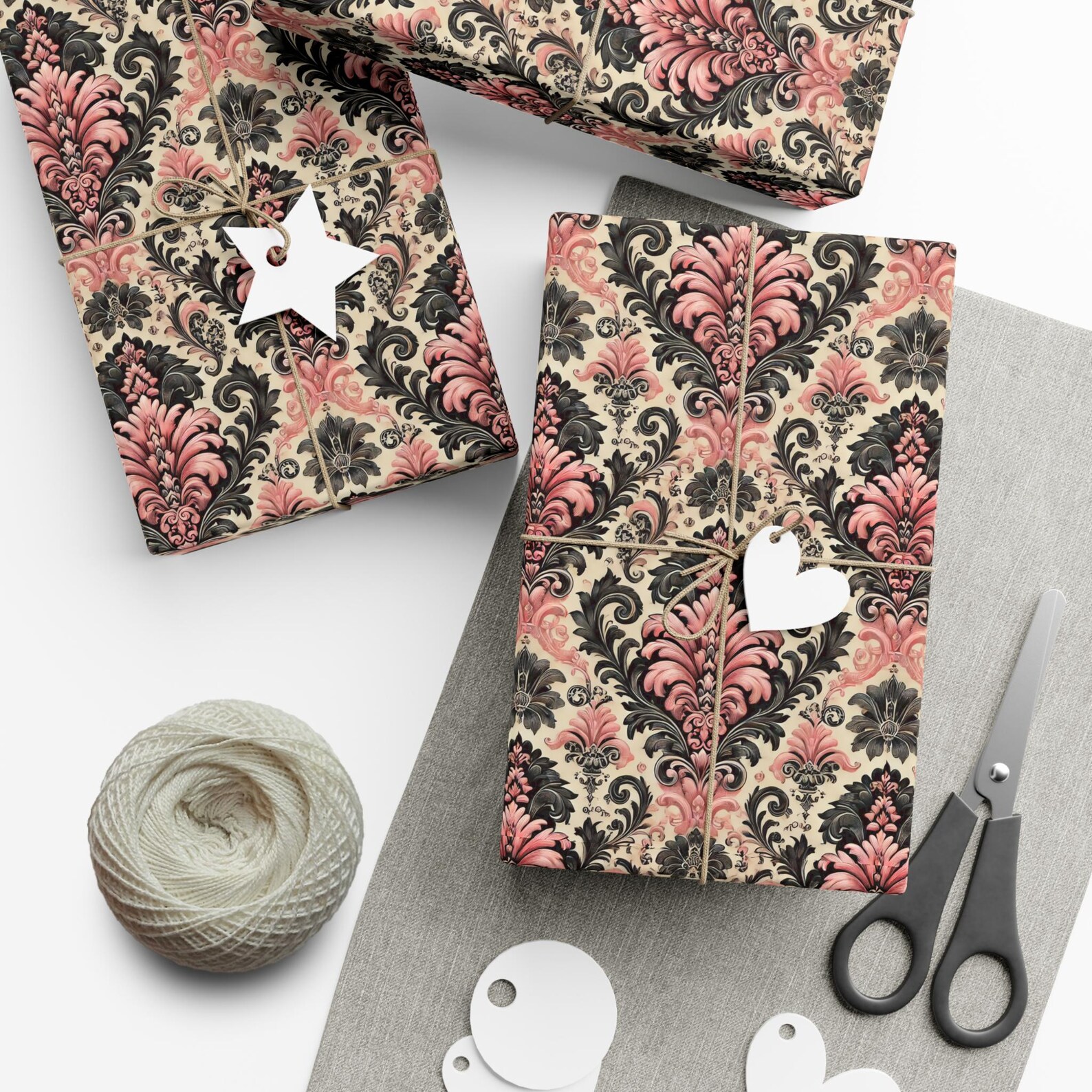 Custom Pink and Black Damask Gift Wrapping Paper - Etsy