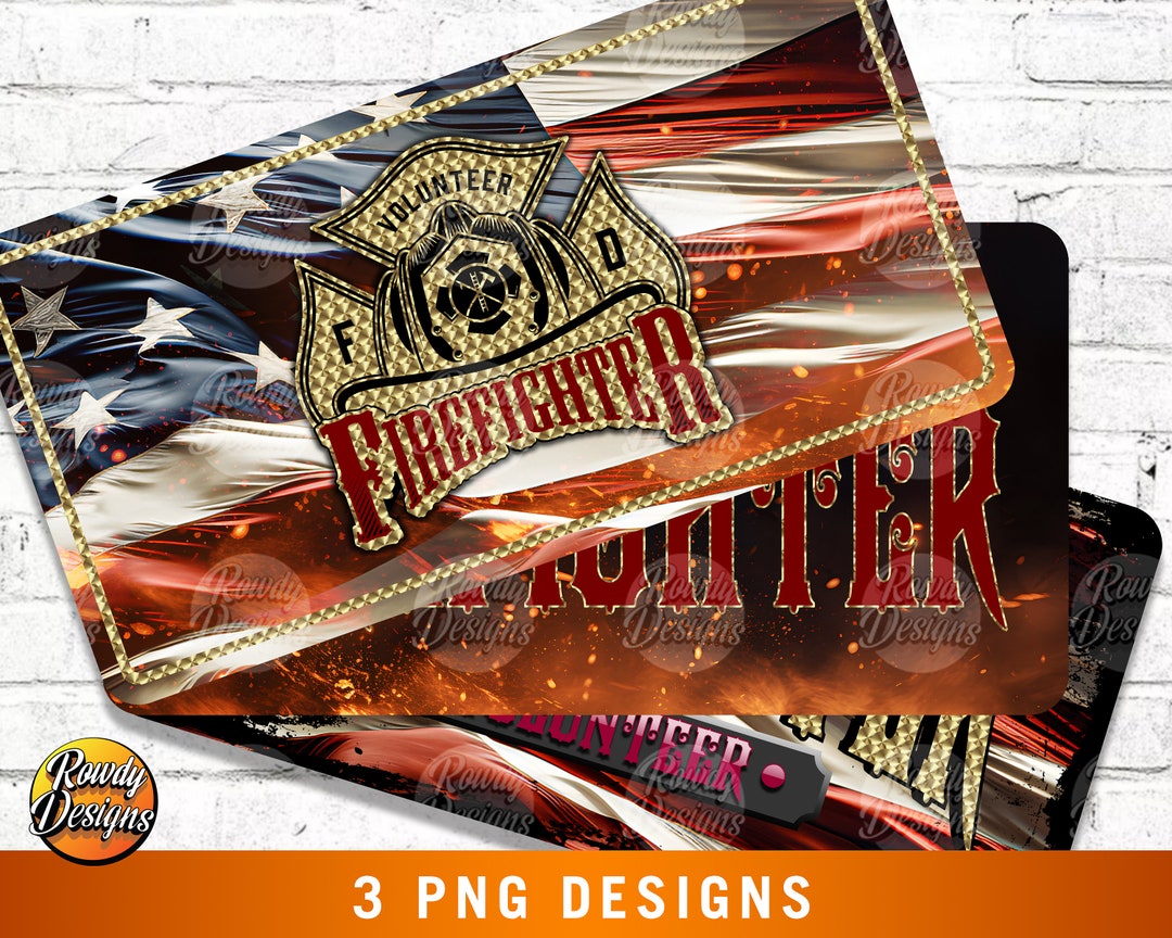 Volunteer Firefighter License Plate Sublimation Designs (3 PNG Digital ...
