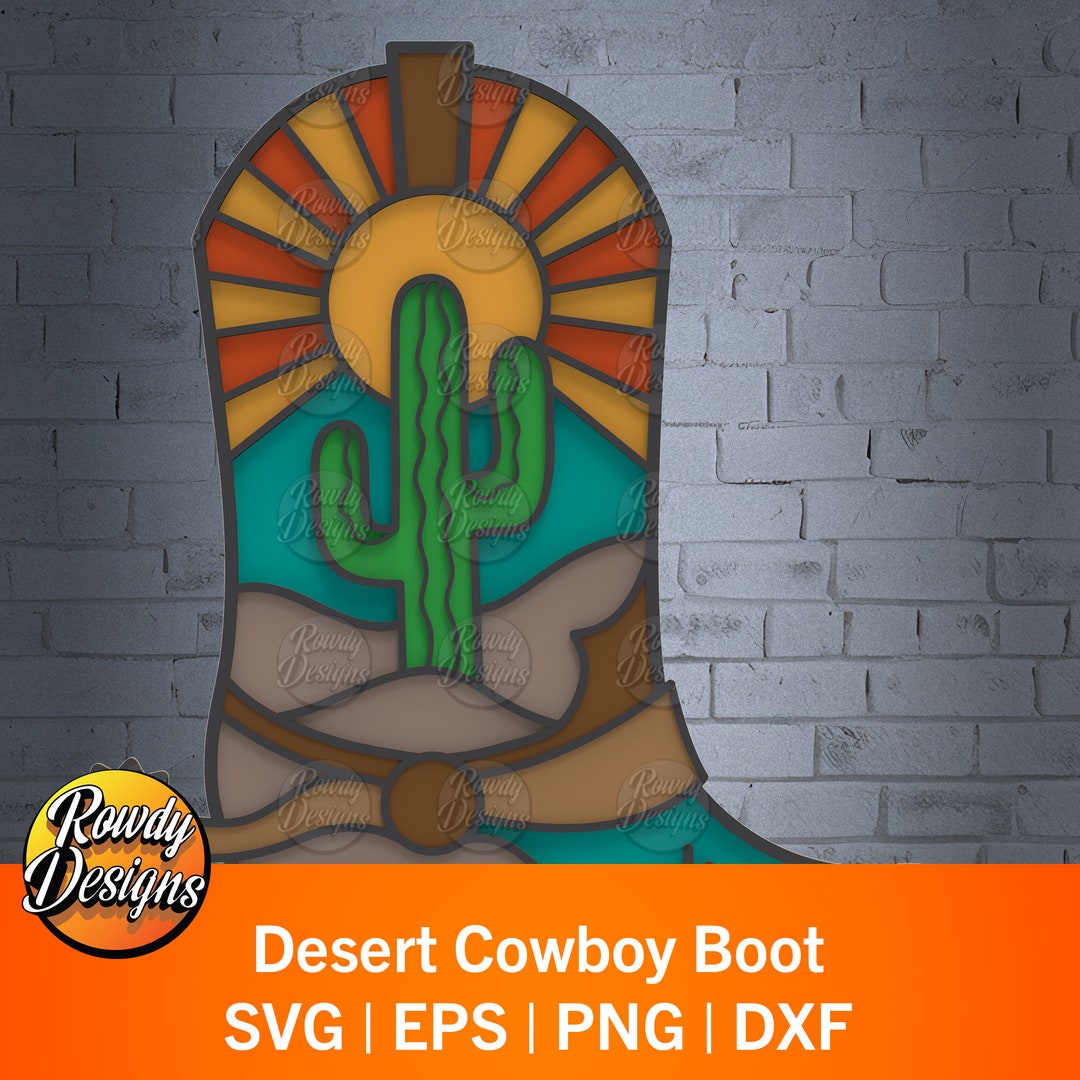 Desert Cowboy Boot Multilayer SVG, Mandala Cut File, 3D Layer, Western ...