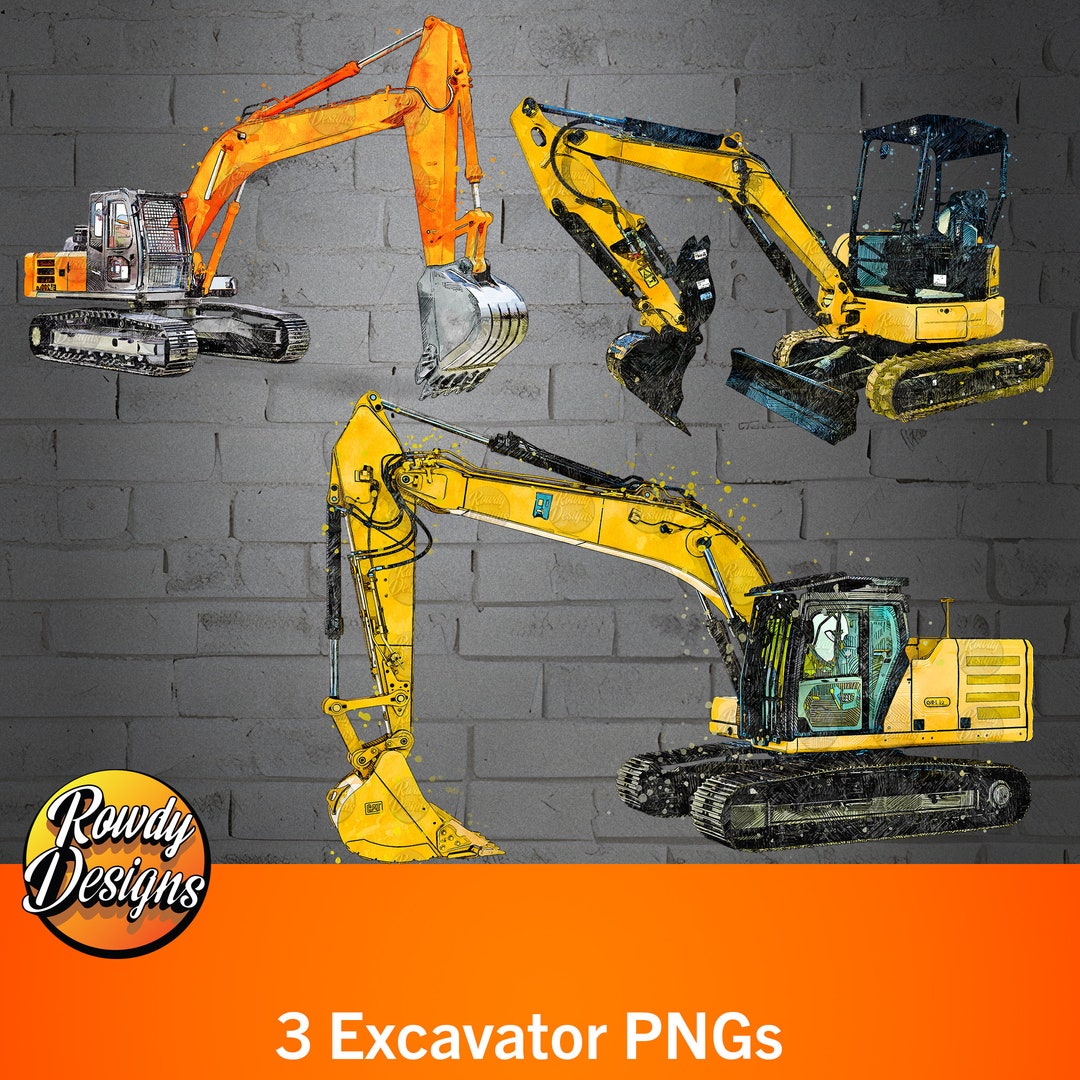Excavator Watercolor Clipart Construction Png Digger - Etsy