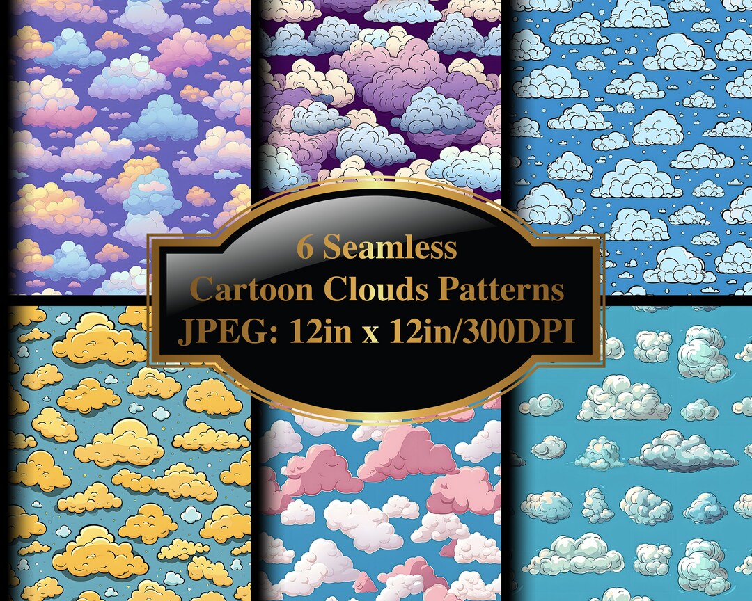 6 Seamless Cartoon Cloud Patterns • Six High-quality JPG Images ...