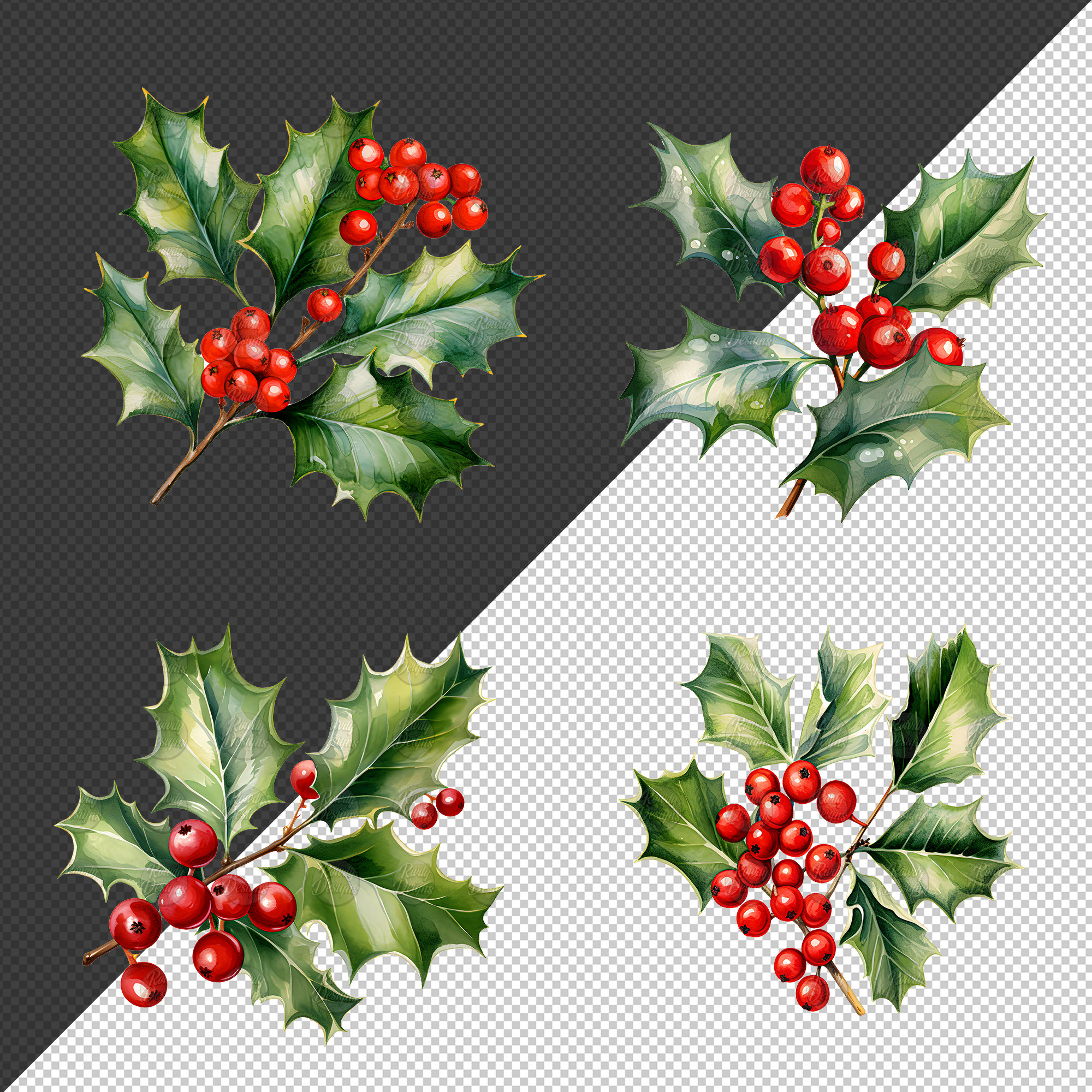 Holly Berry Blossom Watercolor Clipart Watercolor Holly - Etsy