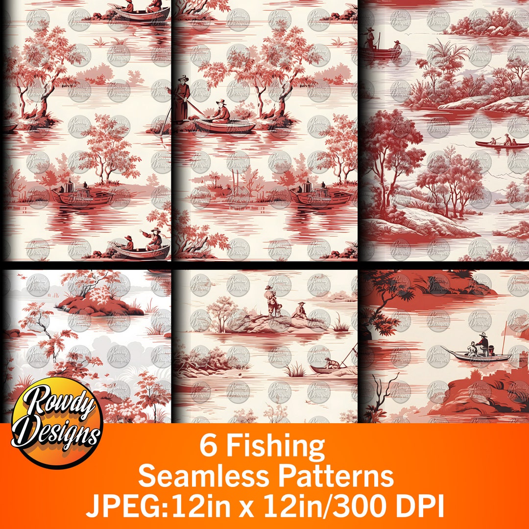 Toile Fishing Seamless Patterns, Toile Digital Paper, Fishing Pattern ...