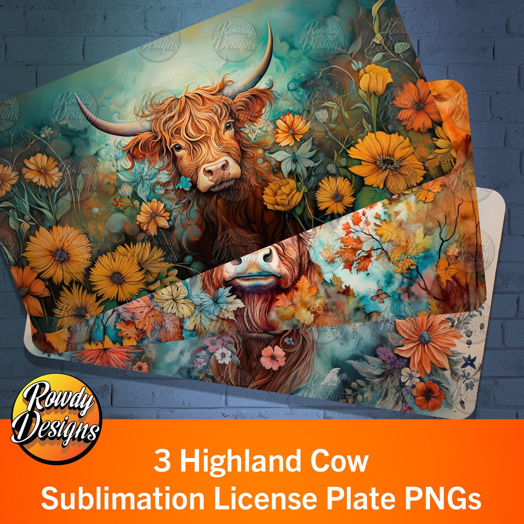 Highland Cow License Plate PNG: Floral Car Tag (digital Download) - Etsy