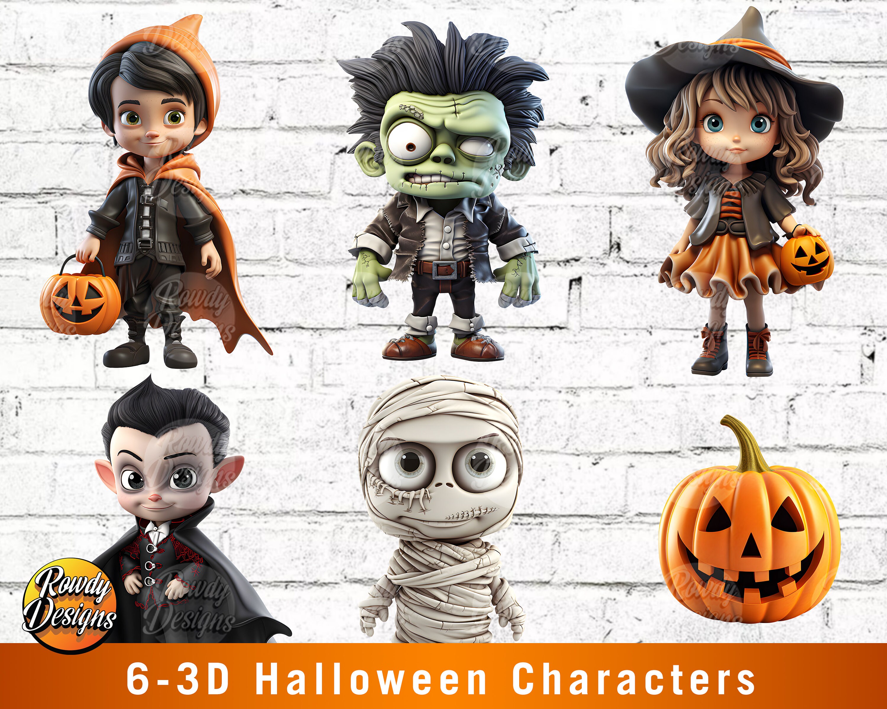 3D Halloween Character Clipart, Halloween Clipart Bundle, Transparent ...