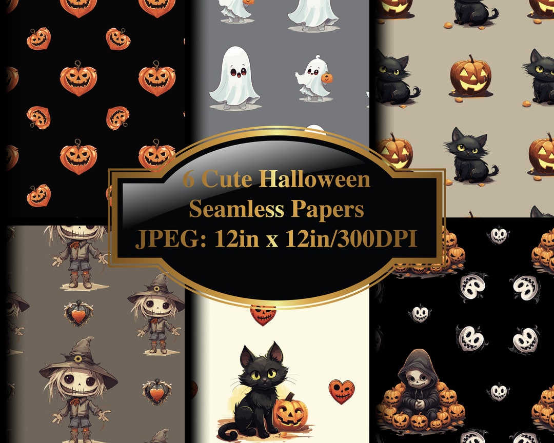 Cute Halloween Digital Papers, Black Cat, Jack O'lantern , Baby Reaper ...