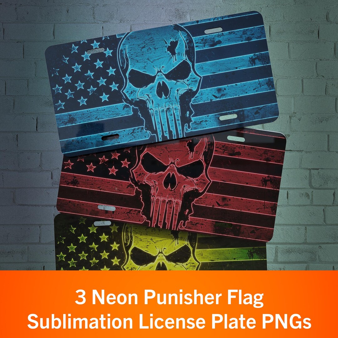 Neon Punisher Flag License Plate Sublimation Designs: Patriotic Car Tag ...