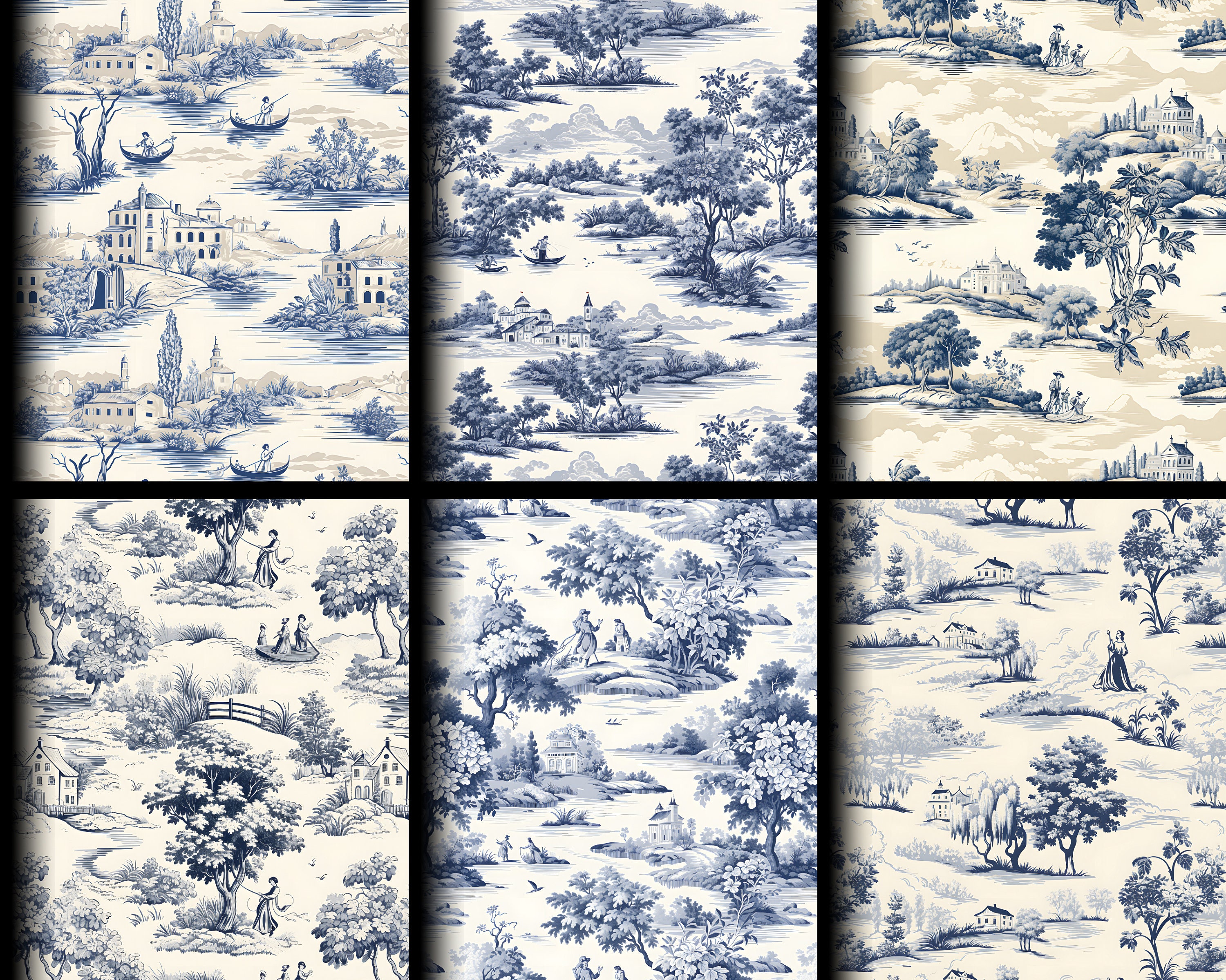 Toile Seamless Patterns: French Digital Paper Set (digital Download) - Etsy
