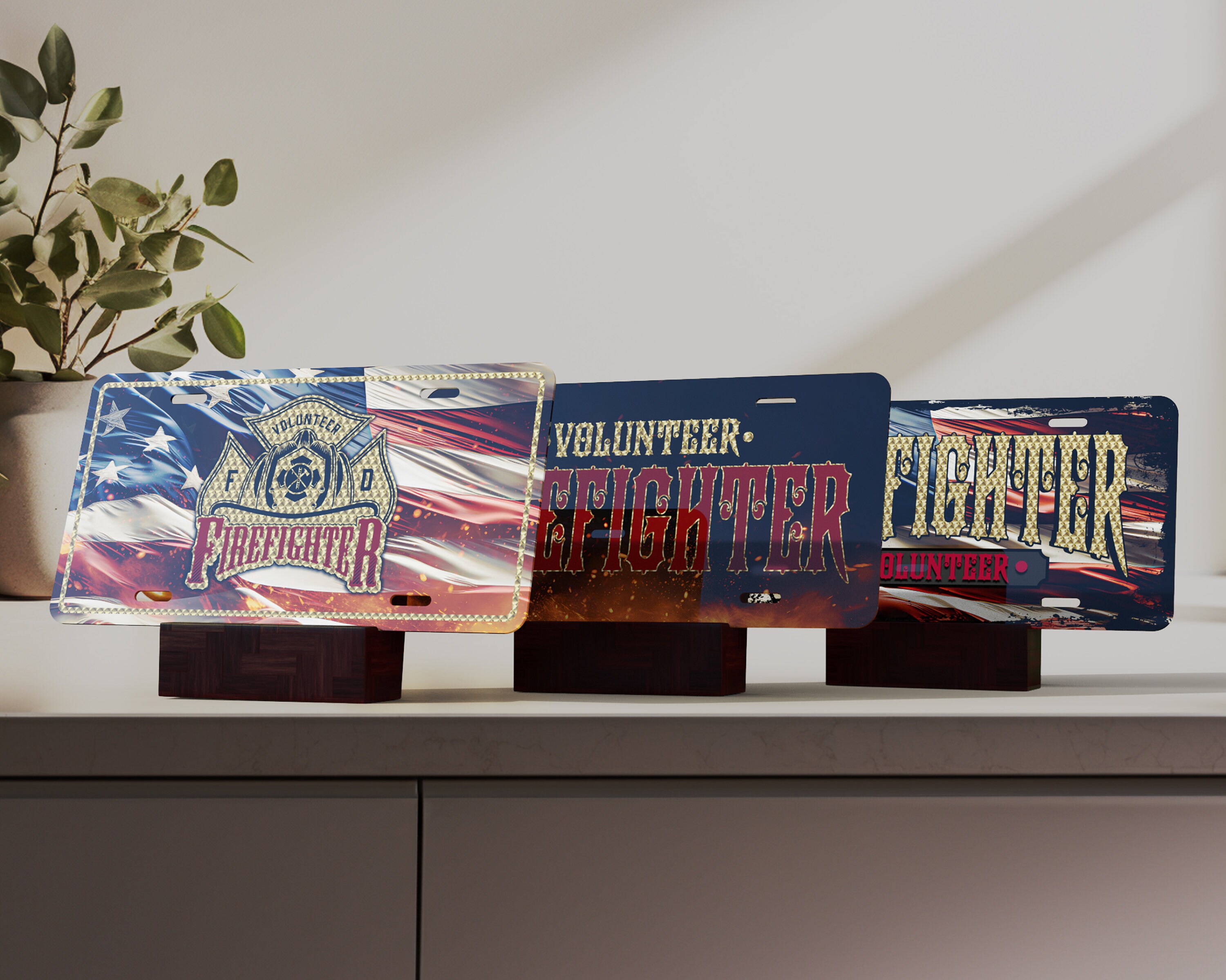 Volunteer Firefighter License Plate Sublimation Designs (3 PNG Digital ...