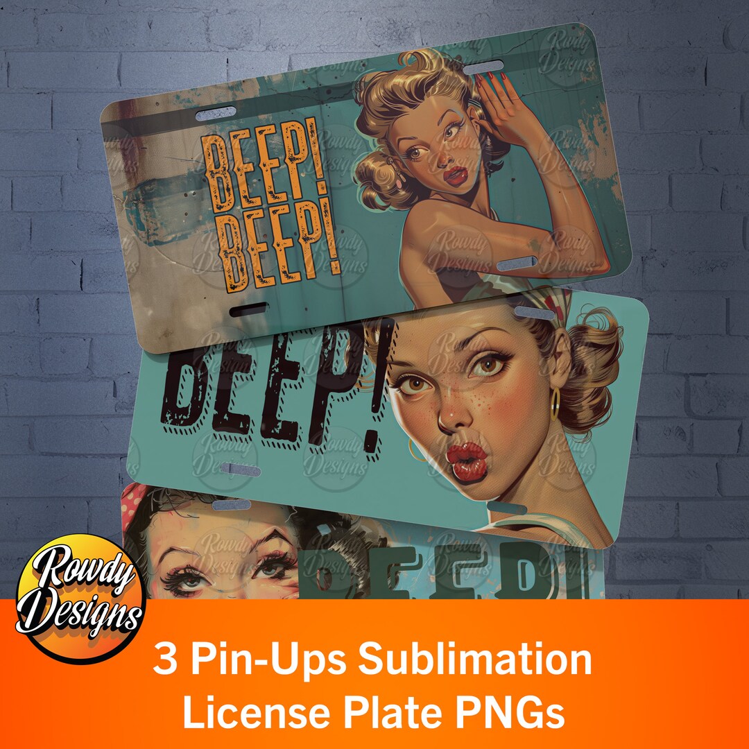 Pin-up Sublimation License Plate Pngs: Vintage Style (digital Download ...