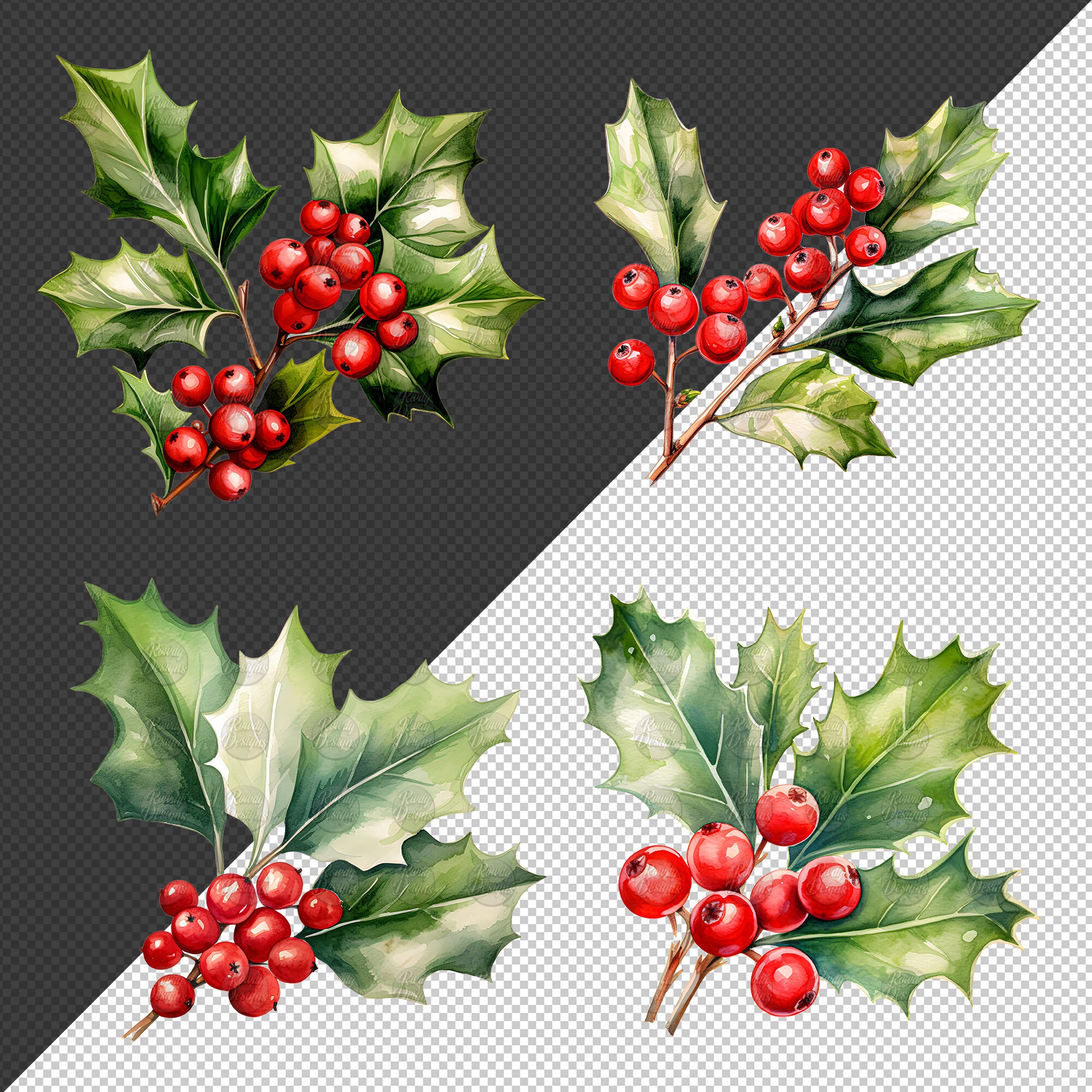 Holly Berry Blossom Watercolor Clipart Watercolor Holly - Etsy