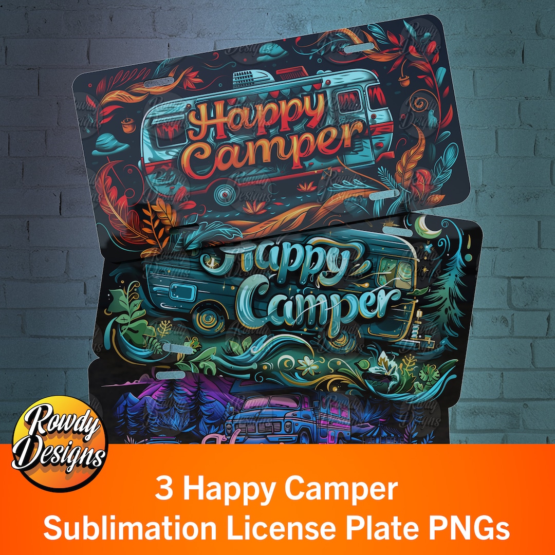 Happy Camper License Plate Sublimation Pngs (digital Download) - Etsy