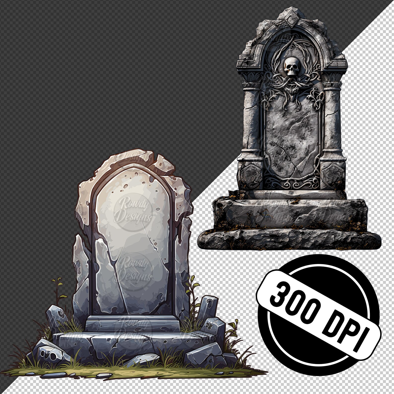 Gravestone Clipart: Halloween Tombstone PNG Set (digital Download) - Etsy