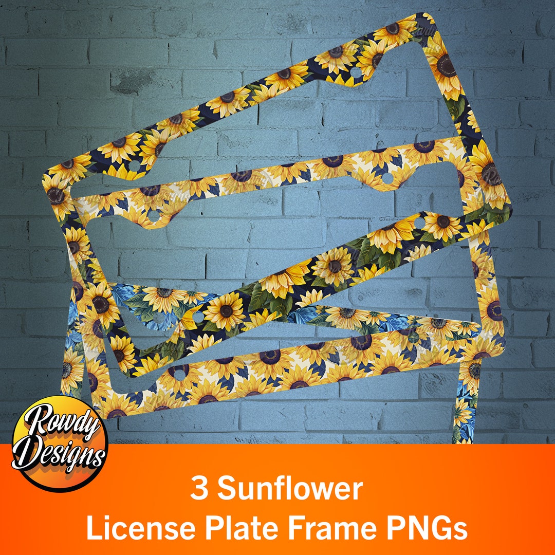 Sunflower License Plate Frame, Three High-quality PNG Images, Front ...