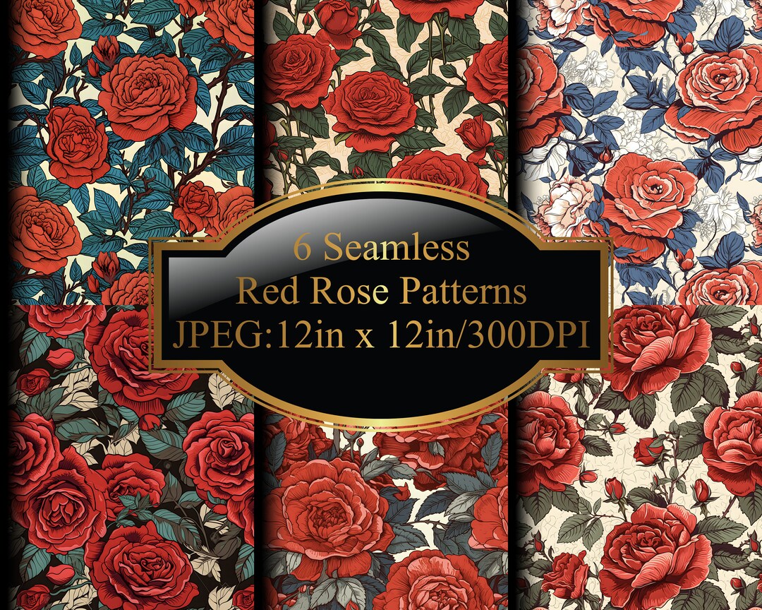 6 Seamless Red Rose Digital Papers Scrapbook Paper Printable Paper ...
