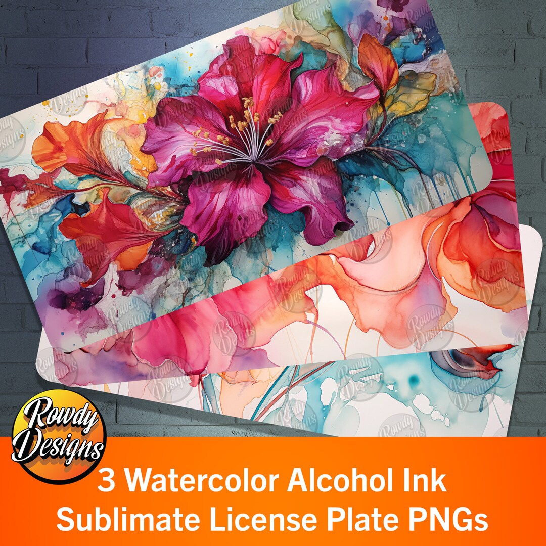 Watercolor Flower License Plate PNG: Alcohol Ink Sublimation Designs ...