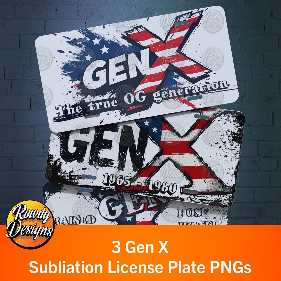 Gen X License Plate Wrap: 3 PNG Designs (digital Download) - Etsy