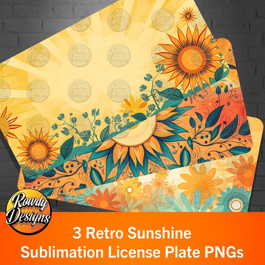Retro Sunshine Sublimation License Plate, License Plate Wrap, Retro ...