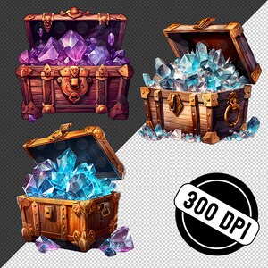 Crystal Treasure Chest Clipart: Fantasy Graphics (PNG, Set of 6) - Etsy
