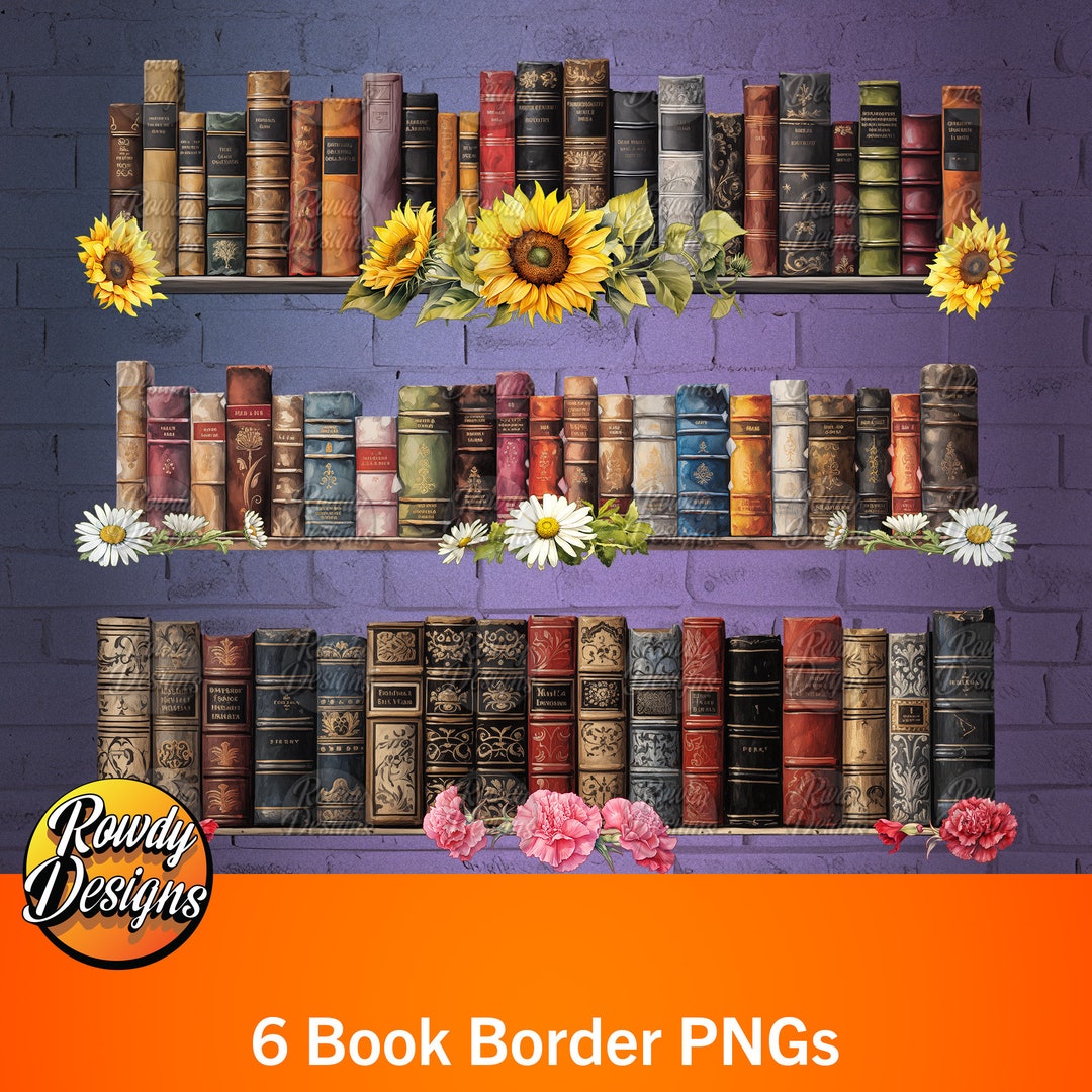 Book Border PNG, Clip Art & Image Files, Flower Book Border, Set of 6 ...
