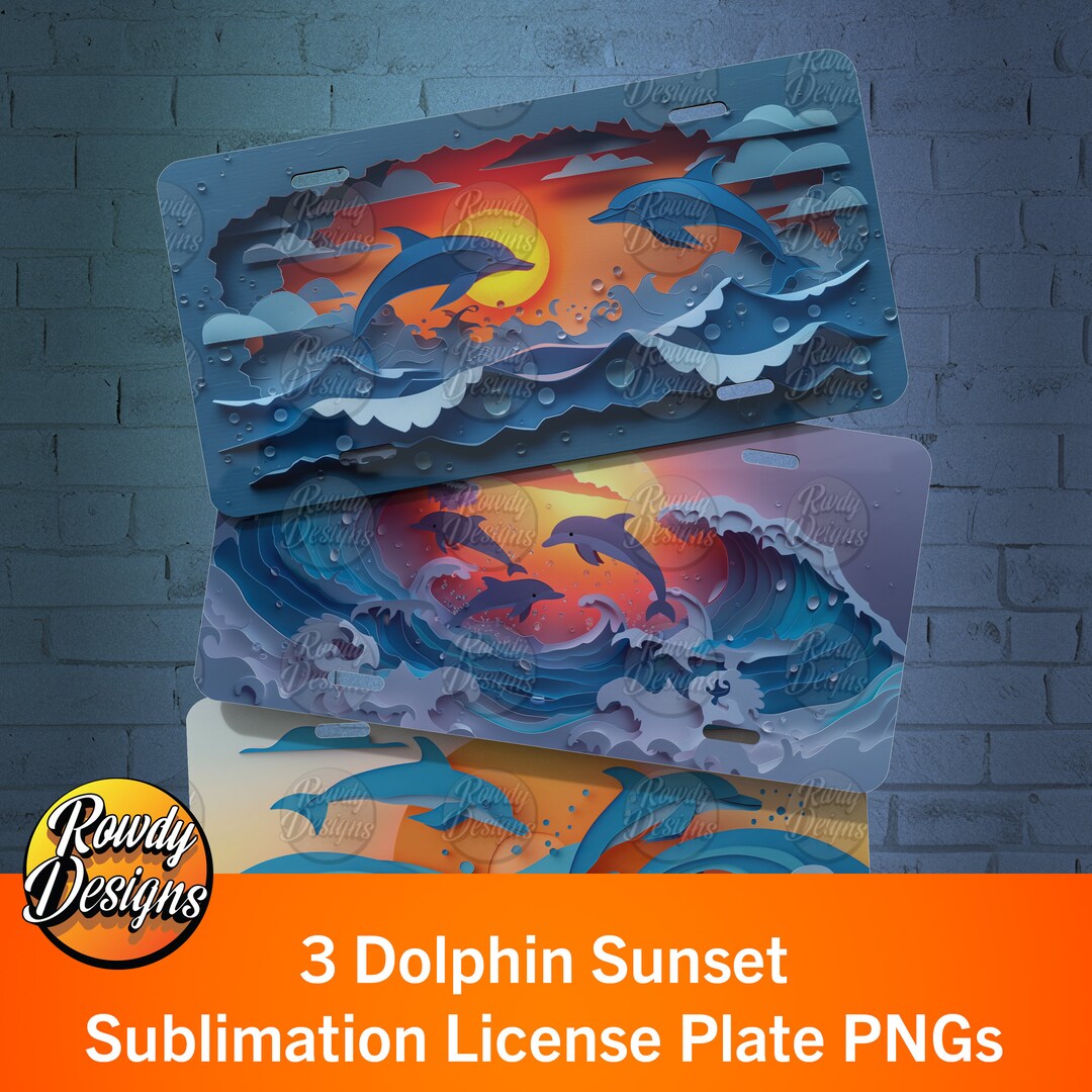 Dolphin Sunset Quilling Sublimation License Plate Car Accessory Three ...