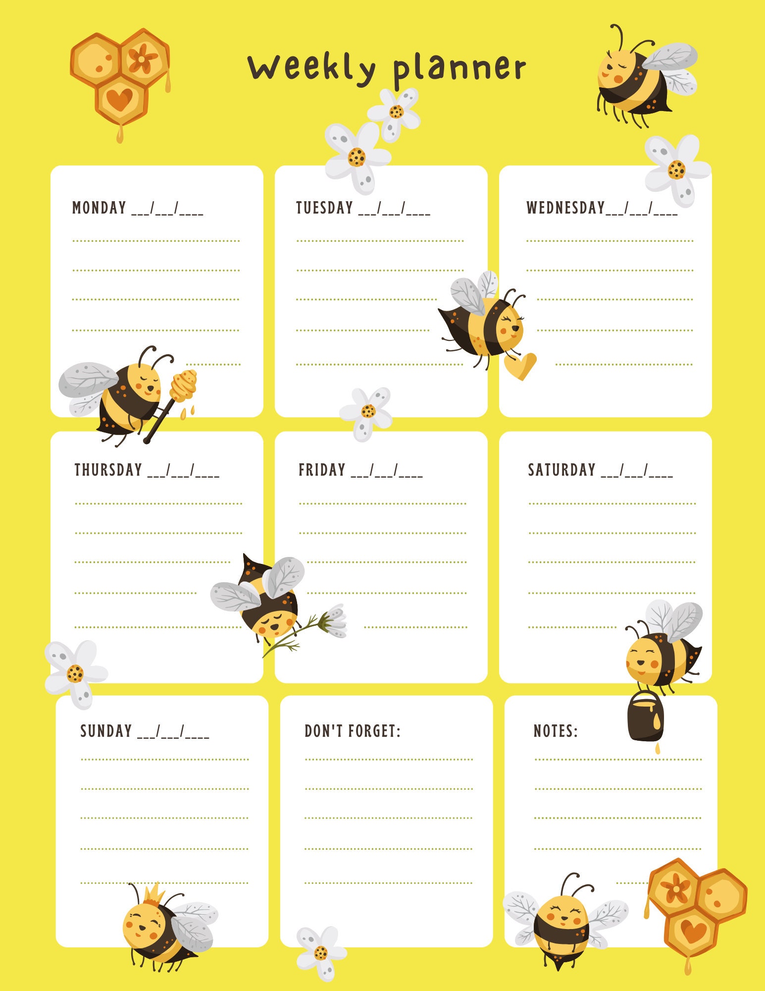 Bumble Bee Editable Digital Download, Letter, Half Letter, A4, A5 and 4 ...