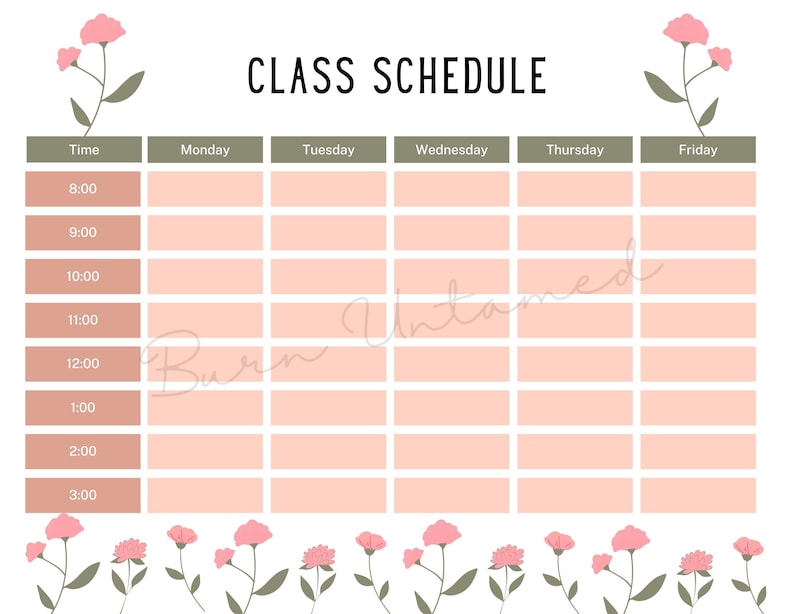 Colorful Class Schedule Printable - Etsy