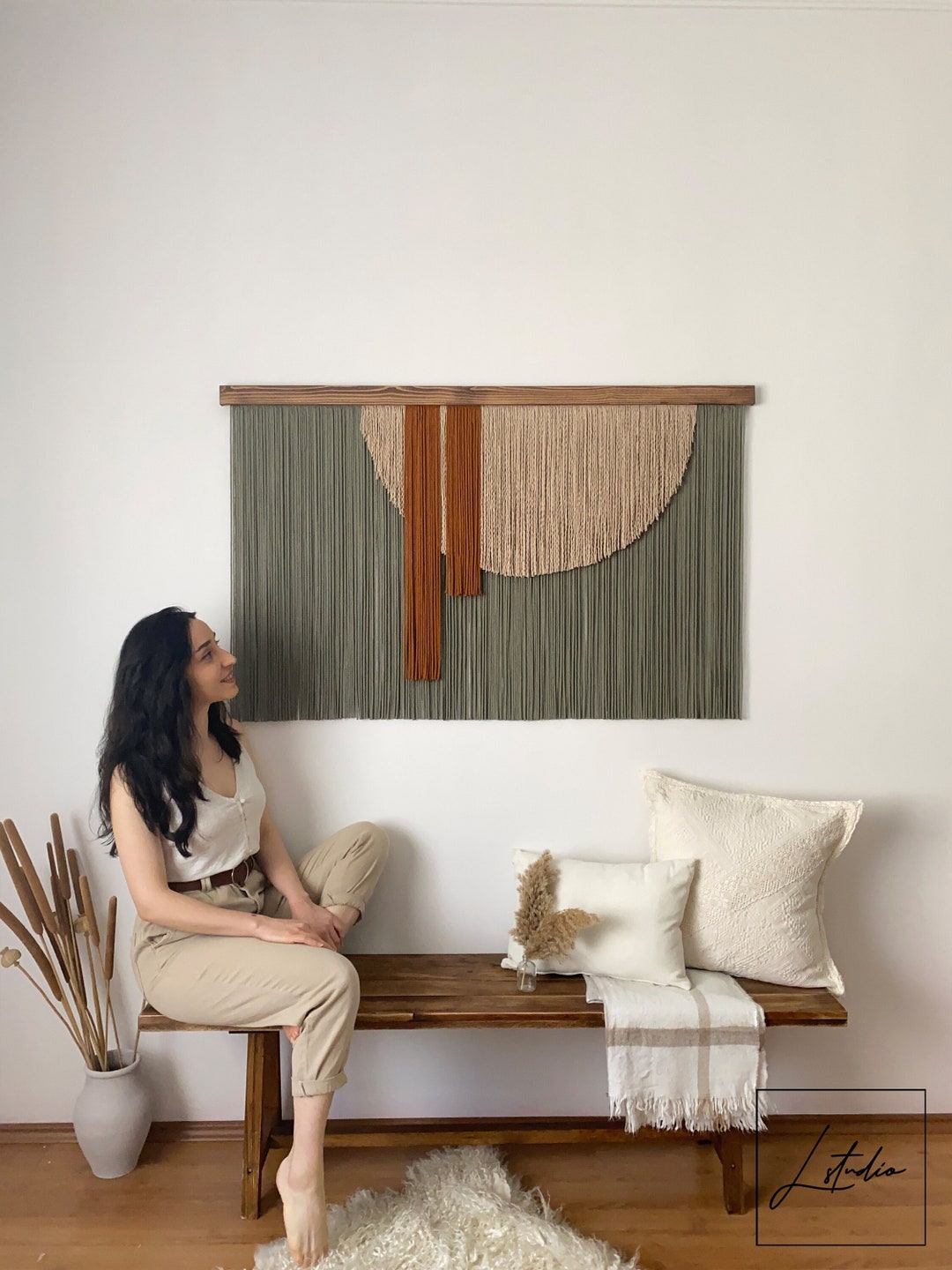 Macrame Fiber Art Wall Hanging With the Leaves Tones That Change Color ...