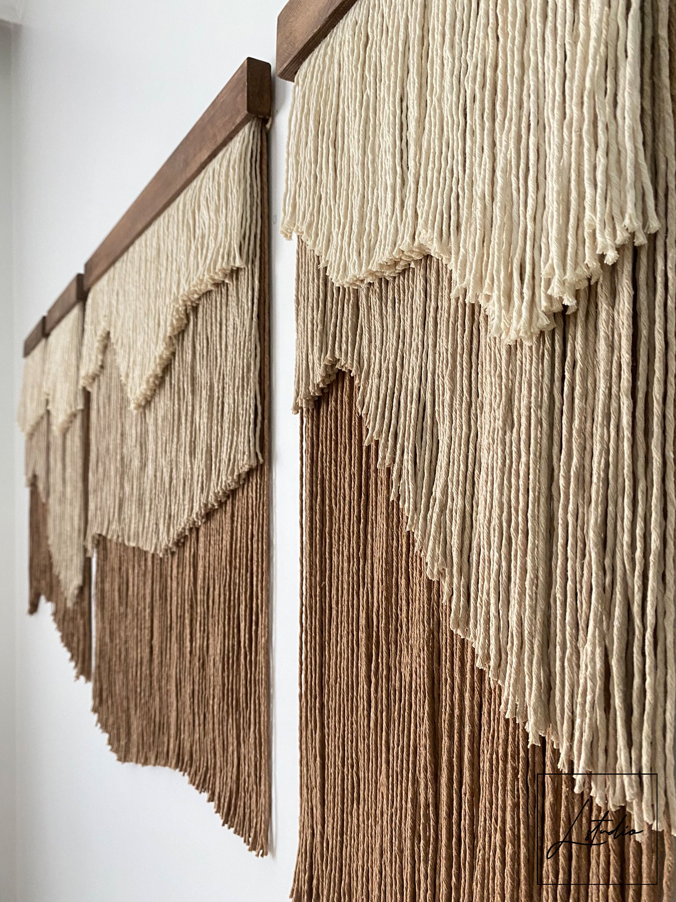 Layered Macrame Fiber Art Wall Hanging Set of 5 Piece Decor, Minimalist ...