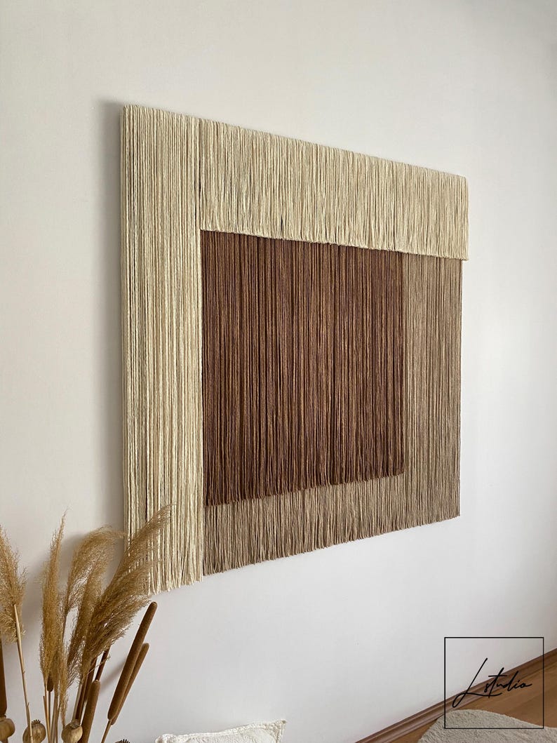 Large Square Fiber Wall Art, Contemporary Layered Macrame Wall Hanging ...
