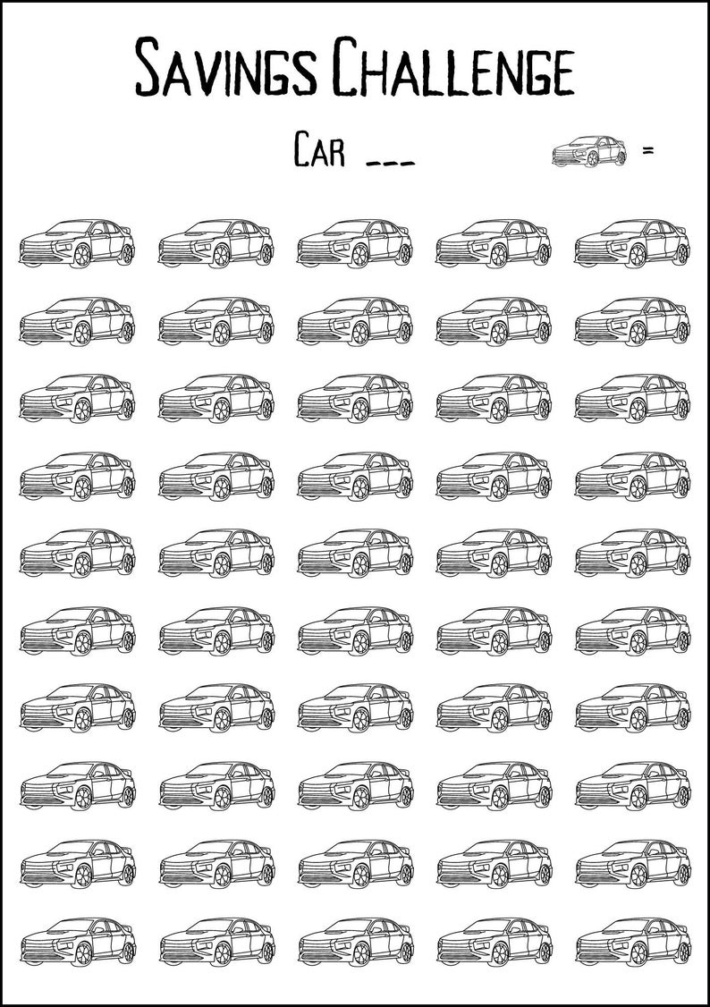 Savings Challenge for a Car Savings Challenge Tracker, Money Challenge ...