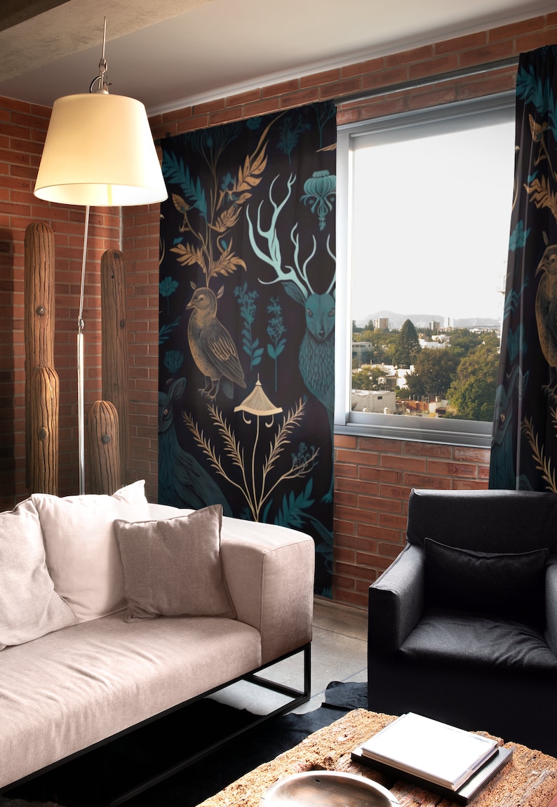 Dark Academia Forest Animals and Leaves Window Curtains - Etsy